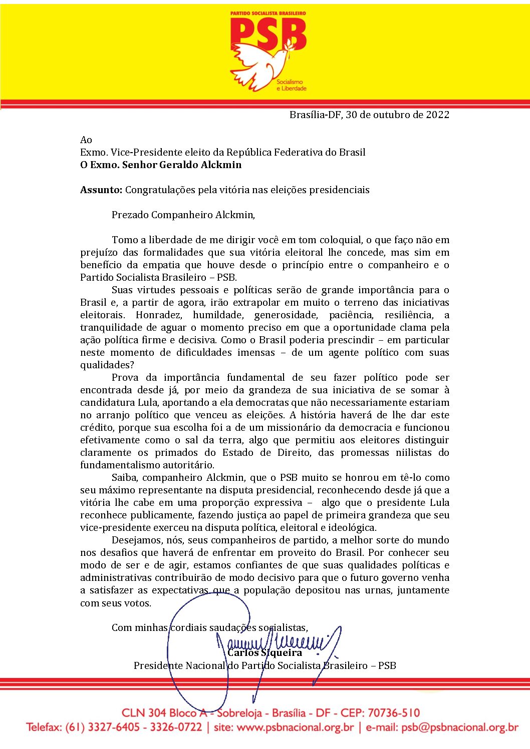 Carta-PSB Nacional- VP Geraldo Alckmin – PSB 40